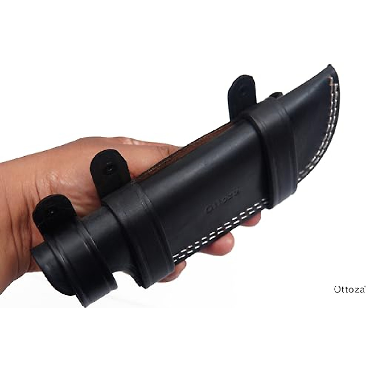Ottoza Handmade Leather Knife Sheath RIGHT HAND Bushcraft Knife Sheath - Hunting Knife Sheath - Survival Knife Sheath - Fixed Blade Knife Sheath Horizontal Carry Black TOP GRAIN LEATHER No:158