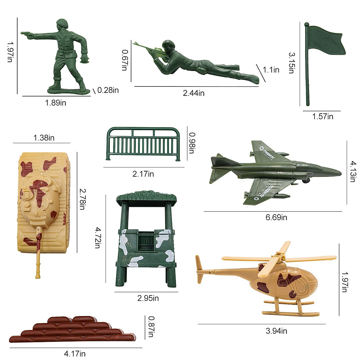 Hautton Toy Army Men Set, 107 PCS Plastic Military Action Figures Combat Battle Playset Bucket with Soldiers, Tank, Plane, Helicopter, Flag, Fence, and Battlefield Gift for Boys Kids Children