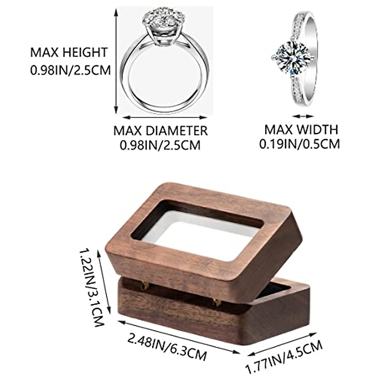 COSISO Wooden Wedding Double Ring Box For Proposal Engagement Marriage Birthday Gift Wedding Ceremony (Black Inner)