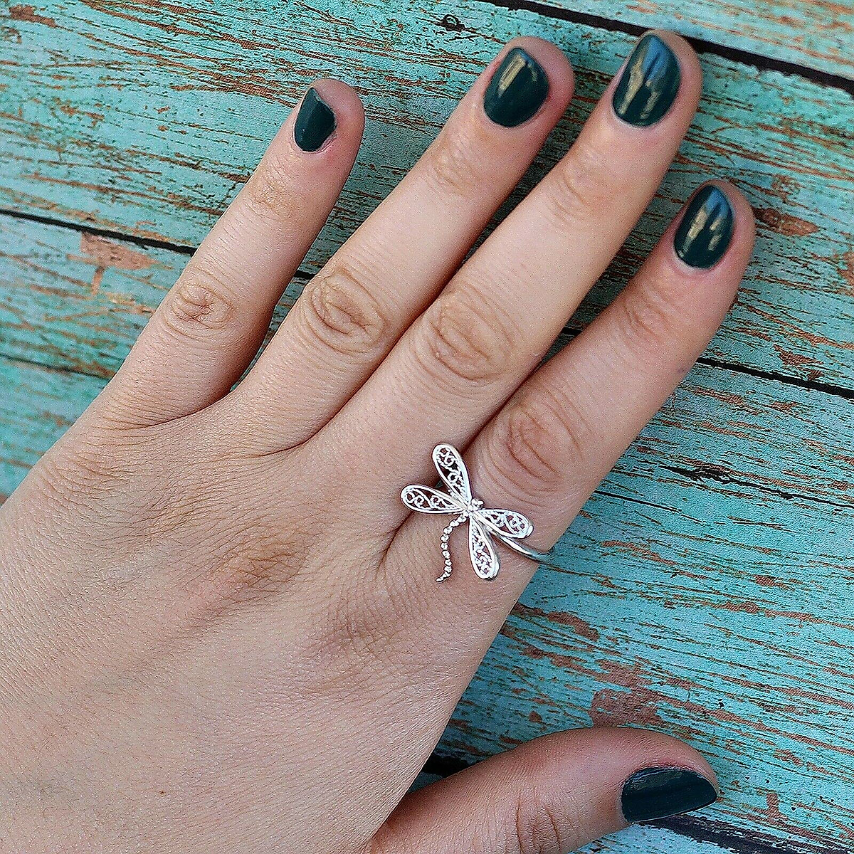 Sterling Silver 925 Dragonfly Ring Butterfly Band Ring Flying Insect Jewelry (5)