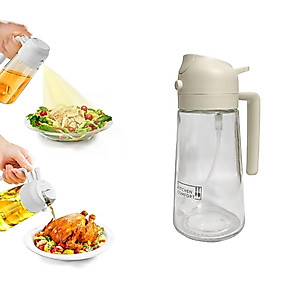 Kitchen Comfort 2 in 1 Oil Sprayer and Dispenser for Cooking - 16oz/470ml Glass Oil Bottle with Nozzle - Oil Sprayer for Cooking, Baking, Vinegar, Air Fryer, Frying, Olive Oil Sprayer – Off White