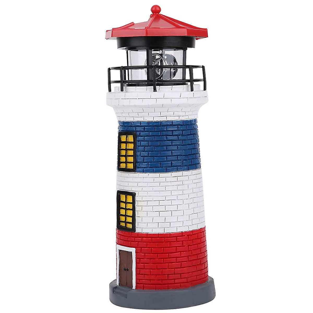 Solar Light, Easy to Install Rotating Lighthouse Light, Easy to Use Automatic Rotating Light Craft Ornament for Home Garden Yard(Red Blue White)