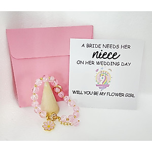 MKISHINE Will You Be My Flower Girl Card for Niece, Flower Girl Gift, Flower Girl Bracelet, Flower Girl Proposal Bracelet, Bridal Party Proposal Card from Aunt Uncle Bride Groom - Niece Flower Girl