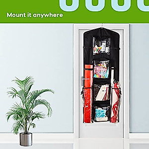 Unjumbly 49.5 Inch Hanging Vertical Gift Wrap Organizer, Double Sided Design, 10 Storage Pockets for Your Gift Wrapping Paper Bows, Gift Bags and Ribbon (Black)