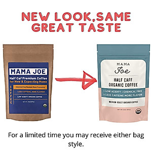 Mama Joe Organic Half Caff Coffee [Ground] - Low Acid, Low Caffeine Coffee for Pregnancy - Naturally Decaffeinated Using Mountain Water