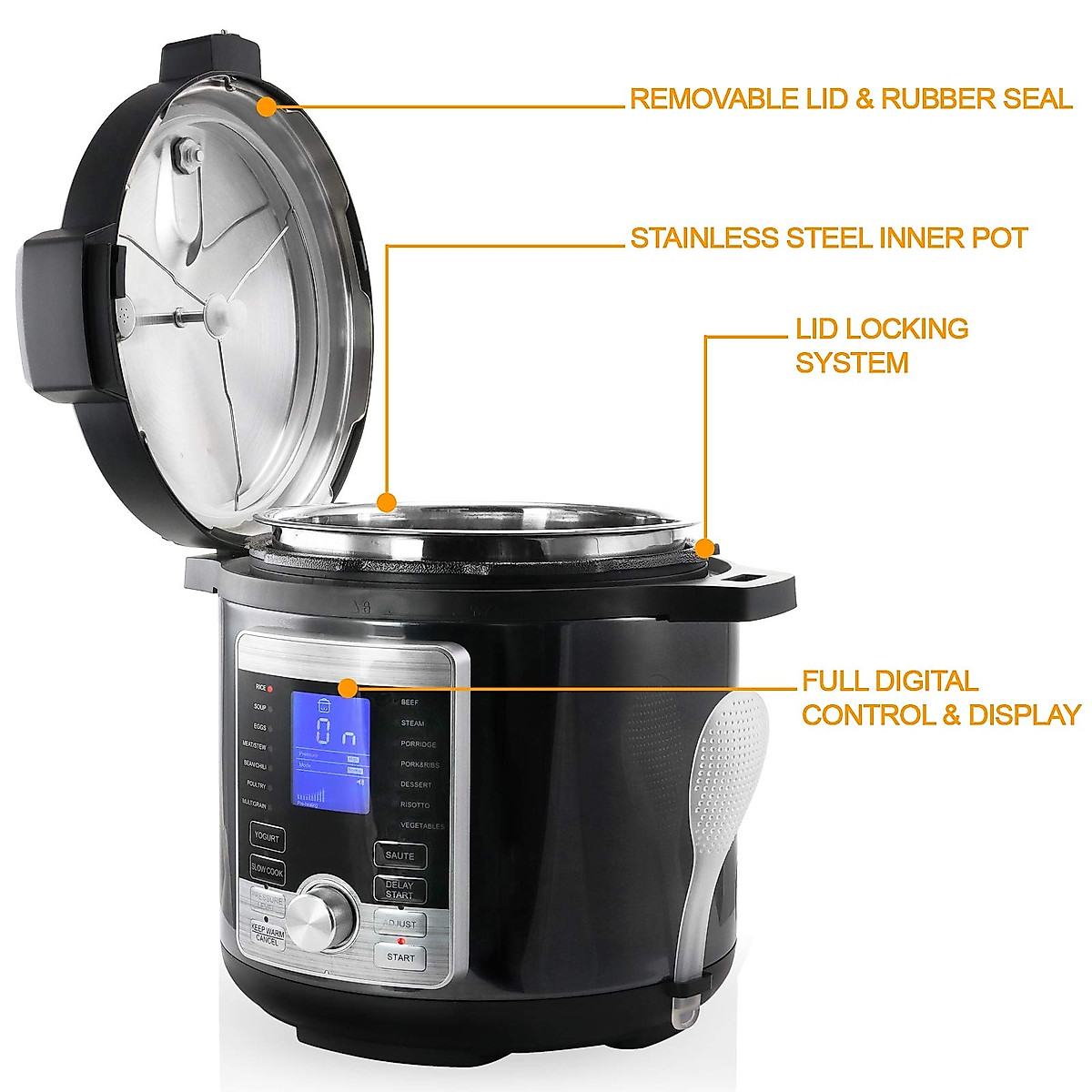 Megachef 6 Quart Stainless Steel Electric Digital Pressure Cooker with Lid