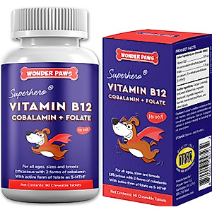Wonder Paws B12 Supplement for Dogs – Vitamin B-12 for Dogs of All Ages, Sizes & Breeds – Vitamin B12 for Dogs as Superior Methylcobalamin, Cobalamin & Folate (5-MTHF) – 90 Beef Flavored Chewables
