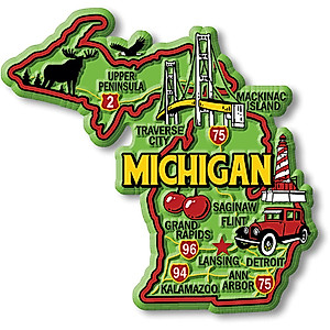 Michigan Colorful State Magnet by Classic Magnets, 3.6" x 3.4", Collectible Souvenirs Made in The USA