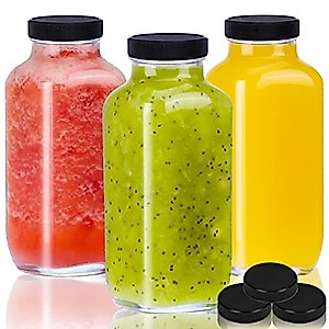 Moretoes 3pcs 16oz Glass Bottles with Lids Glass Milk Bottles Glass Juice Bottles Square Beverage Bottles for Milk Juice Tea Milkshake Water Honey Jam