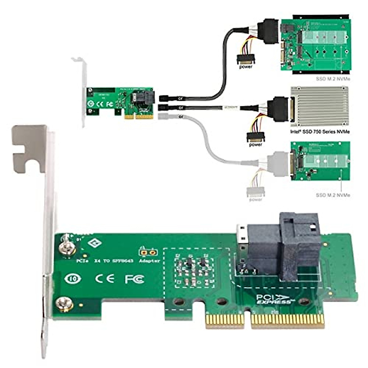 Cablecc PCI-E 3.0 4.0 to SFF-8643 Card Adapter and U.2 U2 SFF-8639 NVME PCIe SSD Cable for Mainboard SSD