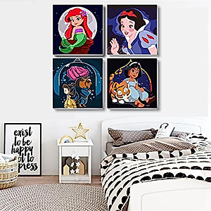 FQOVKYN 4 Pack Paint by Number for Kids with Wooden Frame-Cartoon Paint by Numbers for Kids Ages 4-8-12,Easy Paint with Numbers DIY Acrylic Oil Painting Kits for Home Wall Decor(8X8inch)