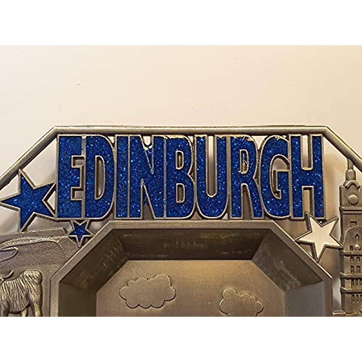 Edinburgh Scotland Metal Ashtray - Castle / Scottish Piper / Highland Cattle / Words in Blue Letters / Souvenir