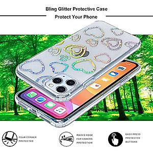 CEOKOK Compatible with iPhone 11 Pro Max Case Glitter Clear with Design Laser Holographic Heart Love Sparkly Cute Bling Hard PC & Soft TPU Shockproof Protective Phone Cover for Women Girls