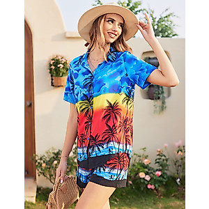 COOFANDY Womens Floral Blouse Set Hawaiian 2 Piece Outfit Button Lounge Beach Tracksuits