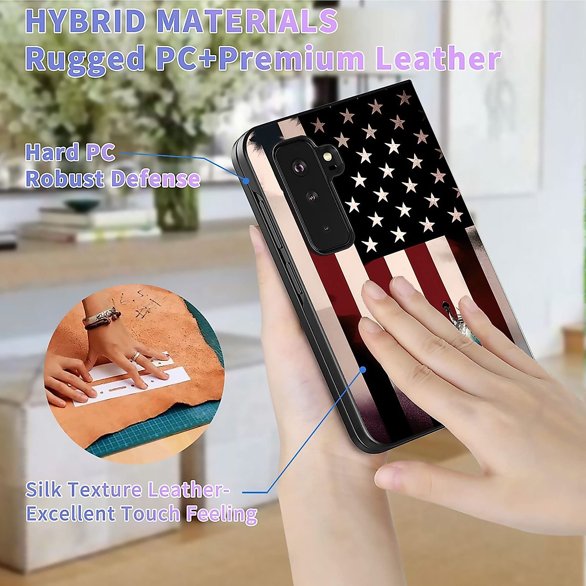 RYUITHDJP for Microsoft Surface Duo 2 Case 8.3" American Flag Design for Microsoft Surface Duo 2 Phone Case Stylish Shockproof Cover