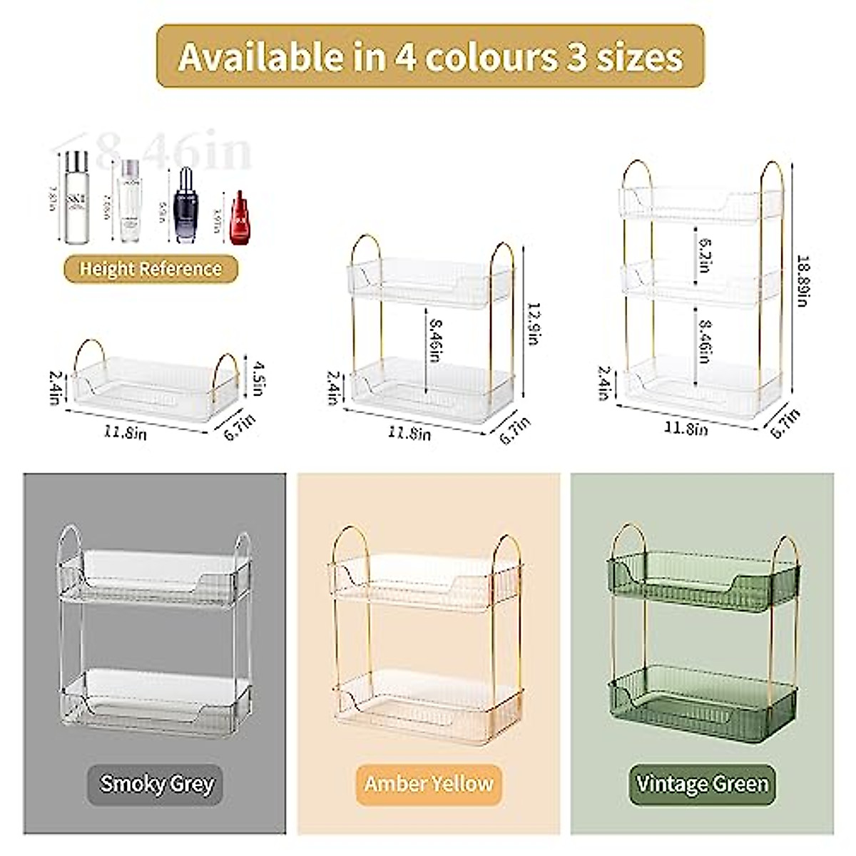 YCIA&DONE Bathroom Organizer Countertop 2 Tiers, Makeup Organizer Counter Storage, Skincare Cosmetics Shelf, Perfume Holder for Vanity Tray, Kitchen Organizers and Storage(Clear White)