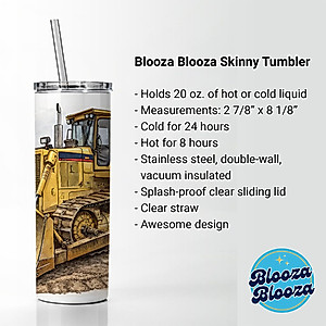 Yellow Bulldozer Construction Equipment Skinny Tumbler 20oz with Straw Insulated Water Bottle Gift