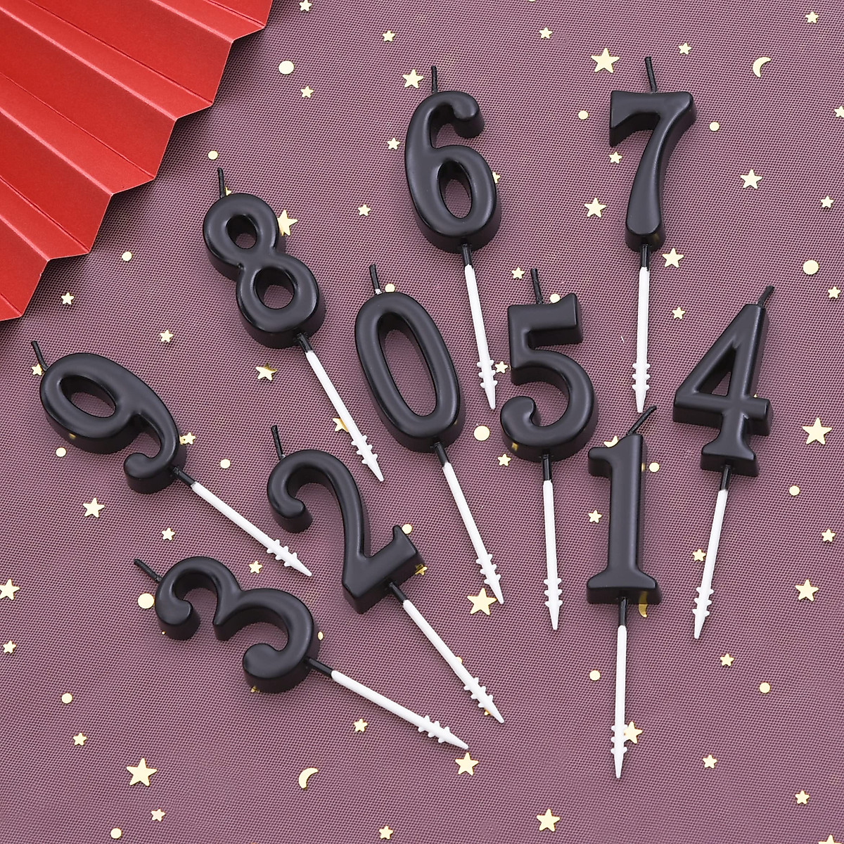 PHD CAKE 10-Pieces Black Numeral Birthday Candles, Cake Numeral Candles Number 0-9 Glitter Cake Topper Decoration for Birthday,Wedding Anniversary,Party Celebration