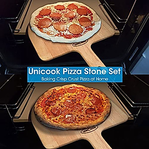 Unicook Pizza Stone 15 x 12 Inch, Included Wooden Pizza Peel, Rectangular Baking Stone for Oven and Grill BBQ, Thermal Shock Resistant Cordierite Cooking Stone for Pizza, Bread, Pies