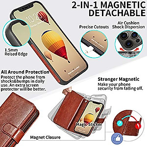 CASEOWL Compatible for iPhone 13 Pro Max Case Wallet for Women Men, [Support Magsafe Wireless Charging] Magnetic Detachable Folio Flip Leather Phone Wallet Case with Card Holder, Wrist Strap(Brown)