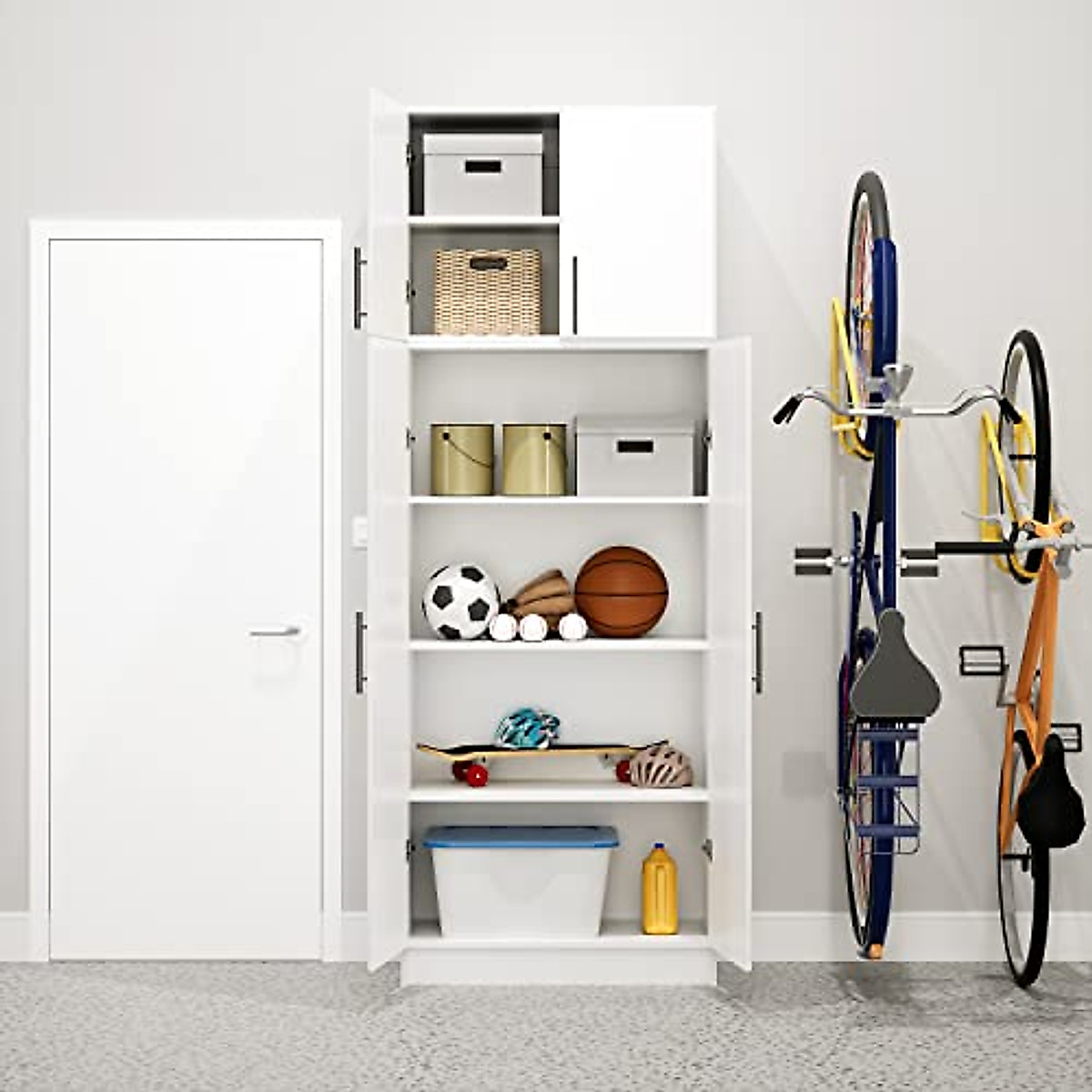 Prepac Elite 2 Door Standing Storage Cabinet, 16" D x 32" W x 65" H, White