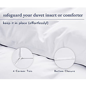 California Design Den Duvet Cover, Queen Size 400 Thread Count Sateen 3 Piece Bedding Set, 100% Pure Cotton Comforter Cover, Two Pillow Shams, Button Closure, Corner Ties, Bright White