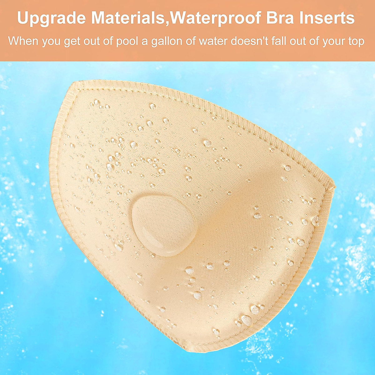 SERMICLE Waterproof Swimsuit Bra Pad Inserts 4 Pairs, Push up Bra Pads Sewn Padded for Bikini Sports Bra A/B or C/D,D/E Cup (A/B Cup, Waterproof Beige)