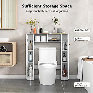 Tangkula Over The Toilet Storage Cabinet, Freestanding Above Toilet Organizer w/ 10-Level Adjustable Shelves & Crossbar, Anti-Tipping Device Included, Bathroom Space Saver (Modern, White)