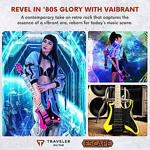 Traveler Guitar Vaibrant V88X Deluxe Electric Guitar for Travel | Small Guitar with Compact Headstock Shape | Full 25.5” Scale Travel Guitar | Portable Mini Guitar with Custom Gig Bag, Cosmic Black