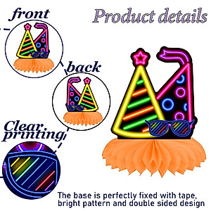 Glow Neon Honycomb Centerpieces 13Pcs Glow Birthday Party Decorations Neon Party Centerpieces for Table Neon Birthday Party Supplies Glow in The Dark Decoration Let's Glow Crazy Baby Shower Supplies