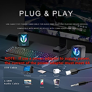 RECCAZR Computer Speakers, 2.0CH PC Speakers with RGB Lights, in-line Volume Control, 6W USB Powered Stereo Desktop Speakers with 3.5mm AUX for PC/Laptop/Projector/Tablet/Cellphone