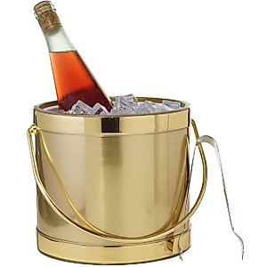 Hand Made In USA Brushed Gold Double Walled 3-Quart Insulated Ice Bucket With Ice Tongs (Metallic Deco Collection)