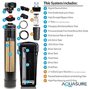 Aquasure Harmony Series 48,000 Grain Water Softener with Fine Mesh Resin for Iron Removal and Pleated Sediment Pre-Filter (48,000 Grain)