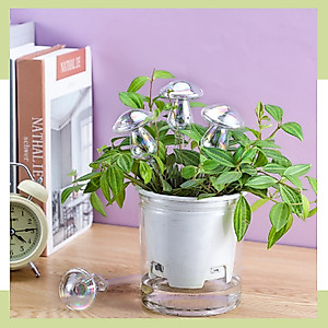 meekoo Plant Watering Globes 10 Pack Iridescent Rainbow Clear Glass Planter Insert Plant Watering Devices for Indoor Outdoor(Mushroom)