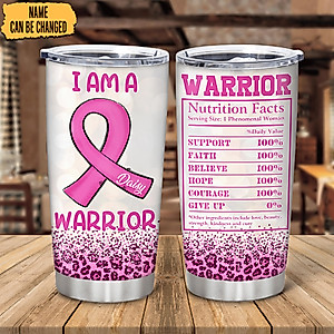 Hyturtle Personalized Breast Cancer Awareness Gifts For Women - Custom Name Stainless Steel Tumbler Coffee 20 oz With Lid - Breast Cancer Survivor Gifts For Friend, Mom On Awareness Month, Christmas