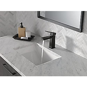 Delta Faucet Modern Matte Black Bathroom Faucet Single Hole, Matte Black Single Hole Bathroom Faucet, Bathroom Sink Faucet, Black Vanity Faucet, Drain Assembly, Matte Black 567LF-BLGPM-PP