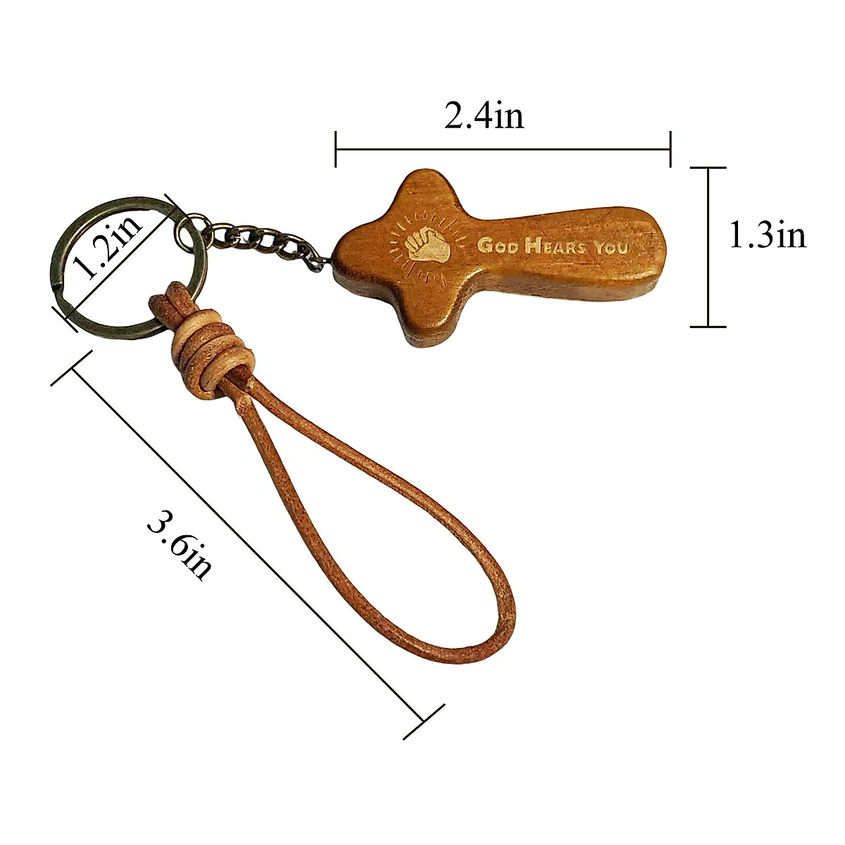 Udyzax Wood Cross Keychain with Leather Rope, Hope Keychain, Baptism Favors Catholic & Christian Gift for Men & Women