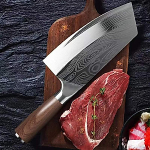 MUDHEN Cleaver Knife-Vegetable Cleaver 7" Kitchen Knife-Chinese Chef's Knives-Cleavers-Cleaver Kitchen Knife- Meat Cleaver Superior Class Stainless for Kitchen with gift box(German Steel Kitc