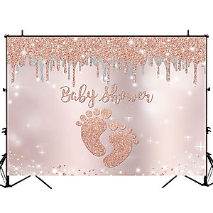 Avezano Rose Gold Baby Shower Backdrop Glitter Shimmer Little Feet Girl Baby Shower Background Vinyl Bling Rose Gold Baby Shower Backdrops Decorations (10x8)