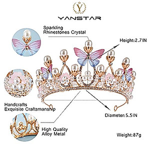 Princess Tiaras for Girls, Birthday Crown for Girls Butterfly Princess Performance Disc Hair Model Catwalk Handmade Crystal Tiara