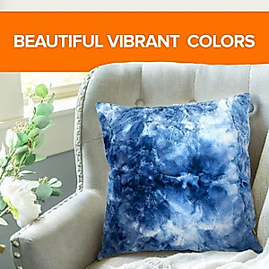 Cheer Collection Faux Fur Throw Pillow Set of 2 for Couch, Beds, Bedroom and Living Room - Ultra Soft and Cozy, Elegant Home Decor, Stylish Accent Pillows - 18" x 18", Blue & White