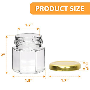 1.5 oz Hexagon Glass Jars with Gold Lids, 30 Pack Honey Jars Canning Jars Small Spice Jars for Jelly, Herb, Jams, Candy, Wedding Favors, Includes Labels and Pen