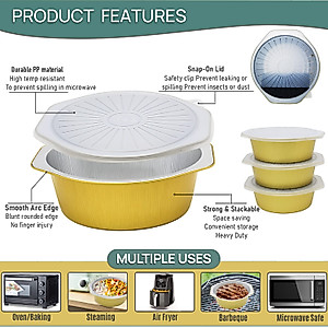 YAFIRST 20 Pcs 8" Aluminum Foil Pans with Lids, 3X Thick Heavy Duty Tin Food Containers 3lb. Disposable Cookware Baking Pans for Cooking, Baking & Meal Prep. Oven, Freezer and Microwave Safe.