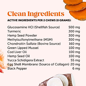 Pet Honesty Hemp Hip & Joint Supplement for Dogs - Hemp Oil & Hemp Powder - Glucosamine Chondroitin for Dogs, Turmeric, MSM, Green-Lipped Mussel, Supports Mobility, May Reduce Discomfort (Duck)