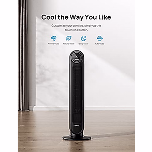 Dreo Tower Fan for Bedroom, 24ft/s Velocity Quiet Cooling Fan, 90° Oscillating Fans for Indoors with 4 Speeds, 4 Modes, 8H Timer, Bladeless Fan, Standing Floor Fans, Black, Nomad One (DR-HTF007)