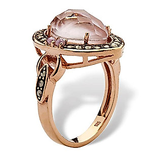 PalmBeach Rose Gold-plated Sterling Silver Marquise Shaped Simulated Pink Cat's Eye and Round Cubic Zirconia Marcasite Ring Size 10