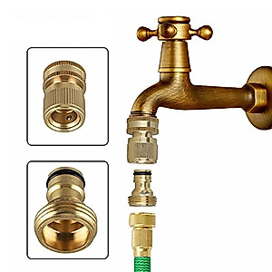 Garden Hose Quick Connect 3/4 Inch, Solid Brass Quick Connect Hose Fittings Male and Female, No Leakage, No Rusting, No Breakage Hose Connector for 3/4" Thread, 1 Set