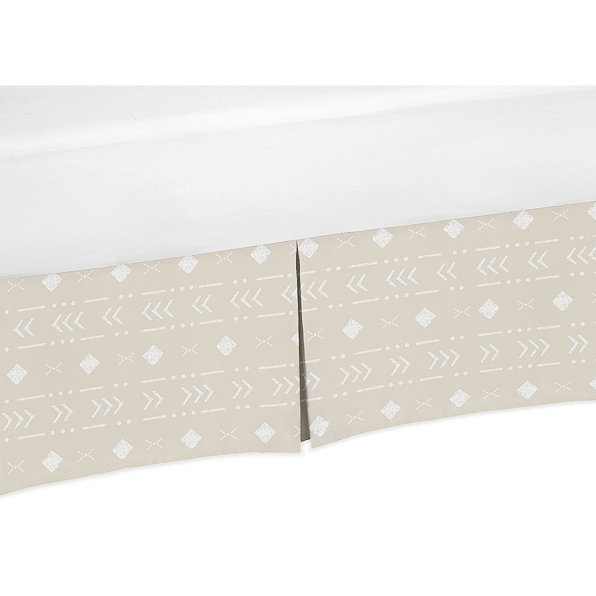 Sweet Jojo Designs Boho Aztec Geometric Boy or Girl Baby Nursery Crib Bed Skirt Dust Ruffle - Gender Neutral Beige Taupe Tan and White Bohemian Southwest Tribal for Llama Collection