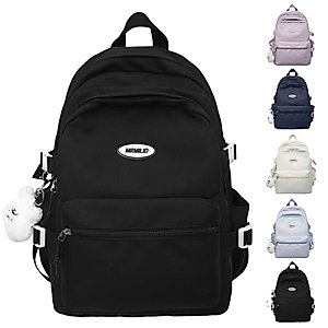 VTTDB Kawaii Backpack with Cute Accessories Casual Aesthetic Daypack Simple Laptop Bag Waterproof Travel Rucksack for Women (black)