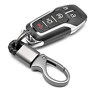 EYANBIS Car Key Fob Keychains Leather Holder Key Chain Sturdy Metal with D-Ring for Men and Women 2 Pack, 1 Pack Black & 1 Pack Red, 360 Degree Rotatable, with Screwdriver